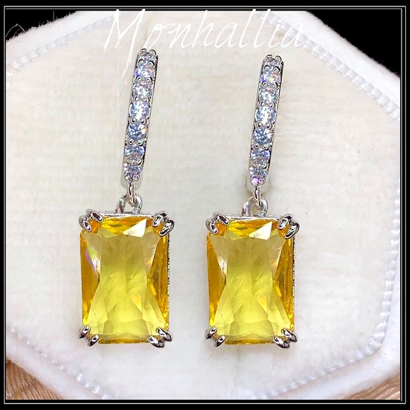 None | Jewelry | New 925 Silver Square Princess Canary Citrine Sapphire ...